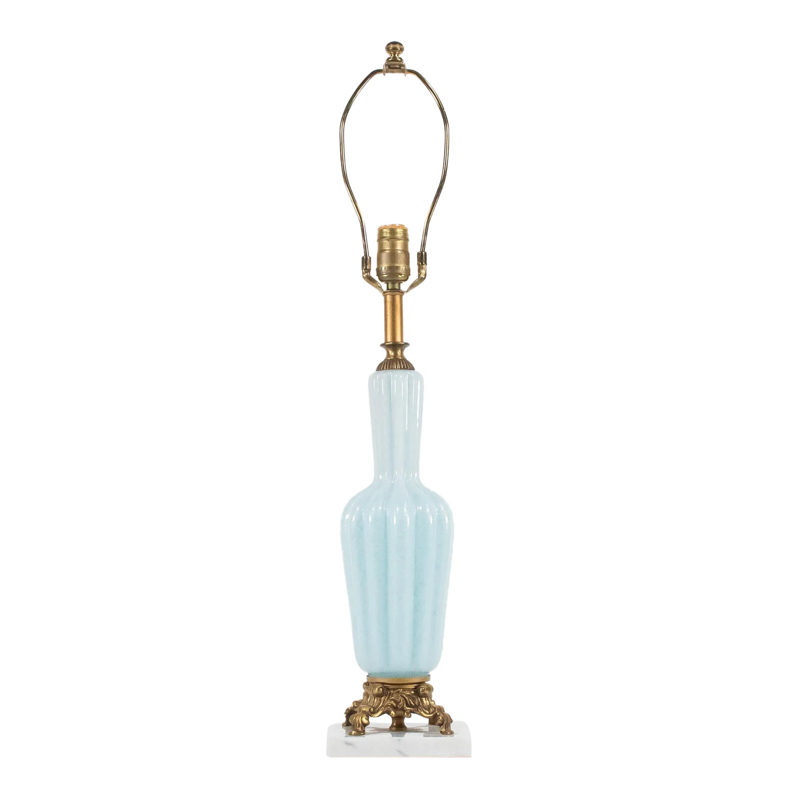 Mid Century Powder Blue Murano Glass Table Lamp With Marble Base | Chairish