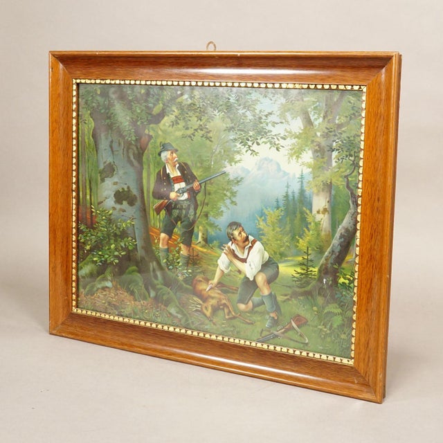 Antique Oil Print With Black Forest Poacher Scene After Josef Ringeisen ...