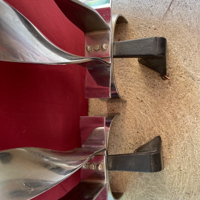 PostModern Silver Swirl Pair of Andirons Fireplace | Chairish