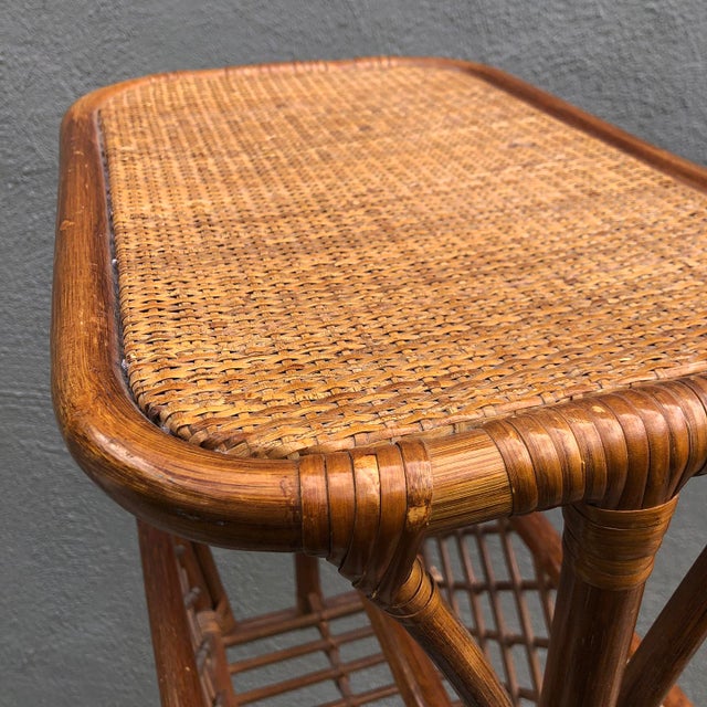 Mid 20th Century Boho Chic Cane & Rattan Side Table W/Magazine Rack ...
