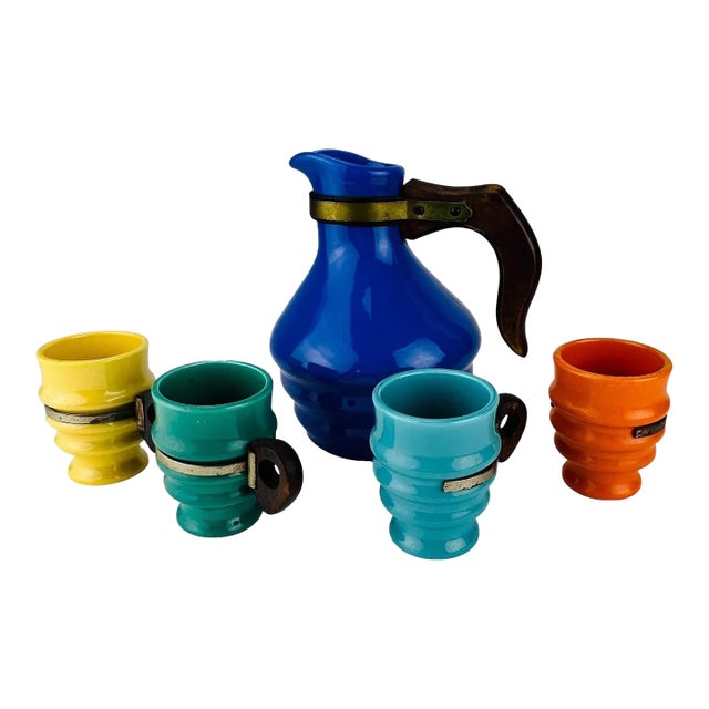 Mid 20th Century Metlox Poppy Trail Wood Handle Carafe & Mugs 5pc Set ...