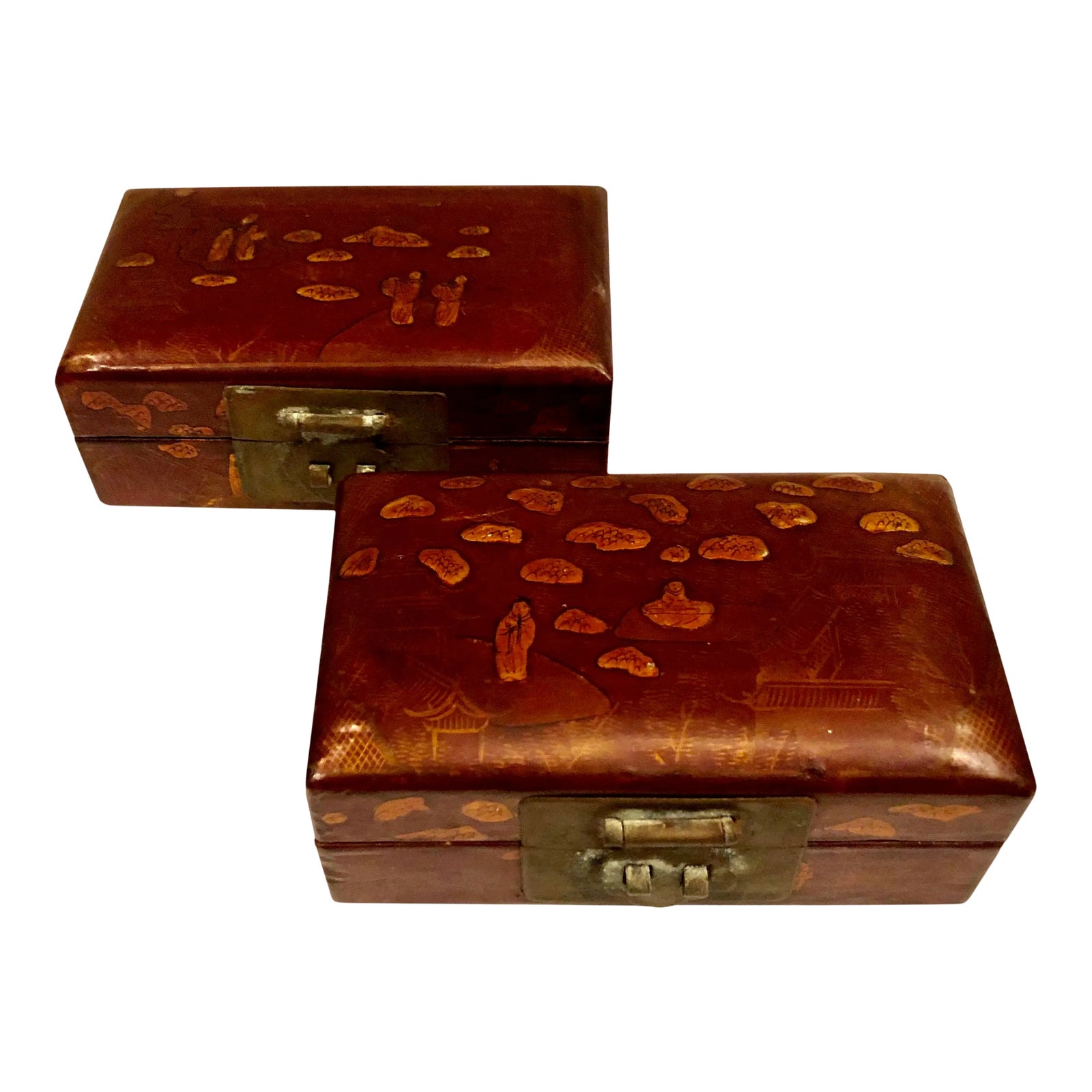 Early 19th Century Chinese Boxes With Oriental Figures - a Pair | Chairish