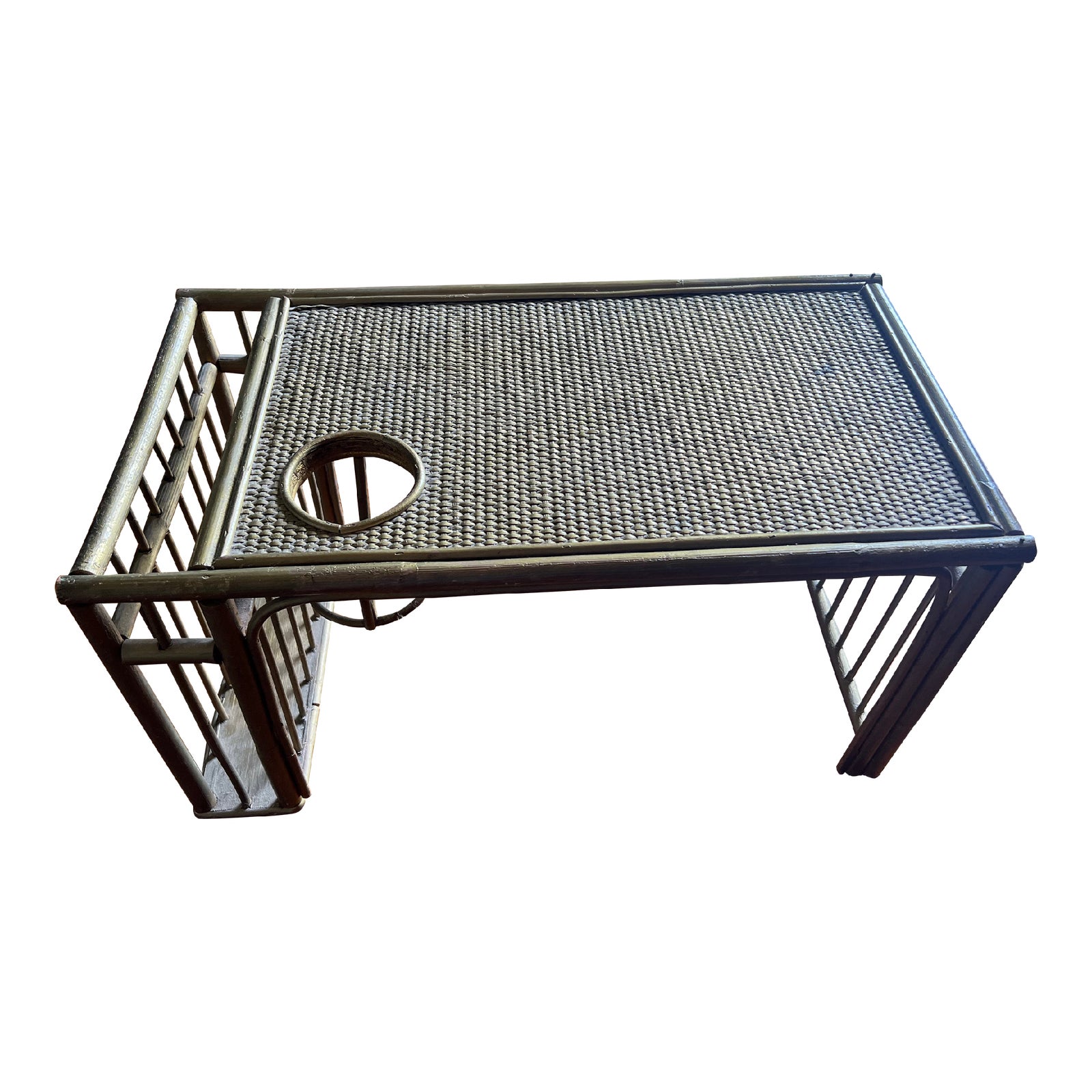 Vintage Wicker Bed Tray With Cup Holder and Magazine Rack Painted Gold ...