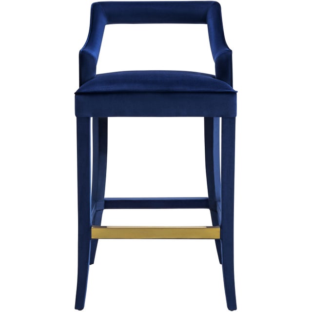 Tiffany Navy Velvet Counter Stool | Chairish