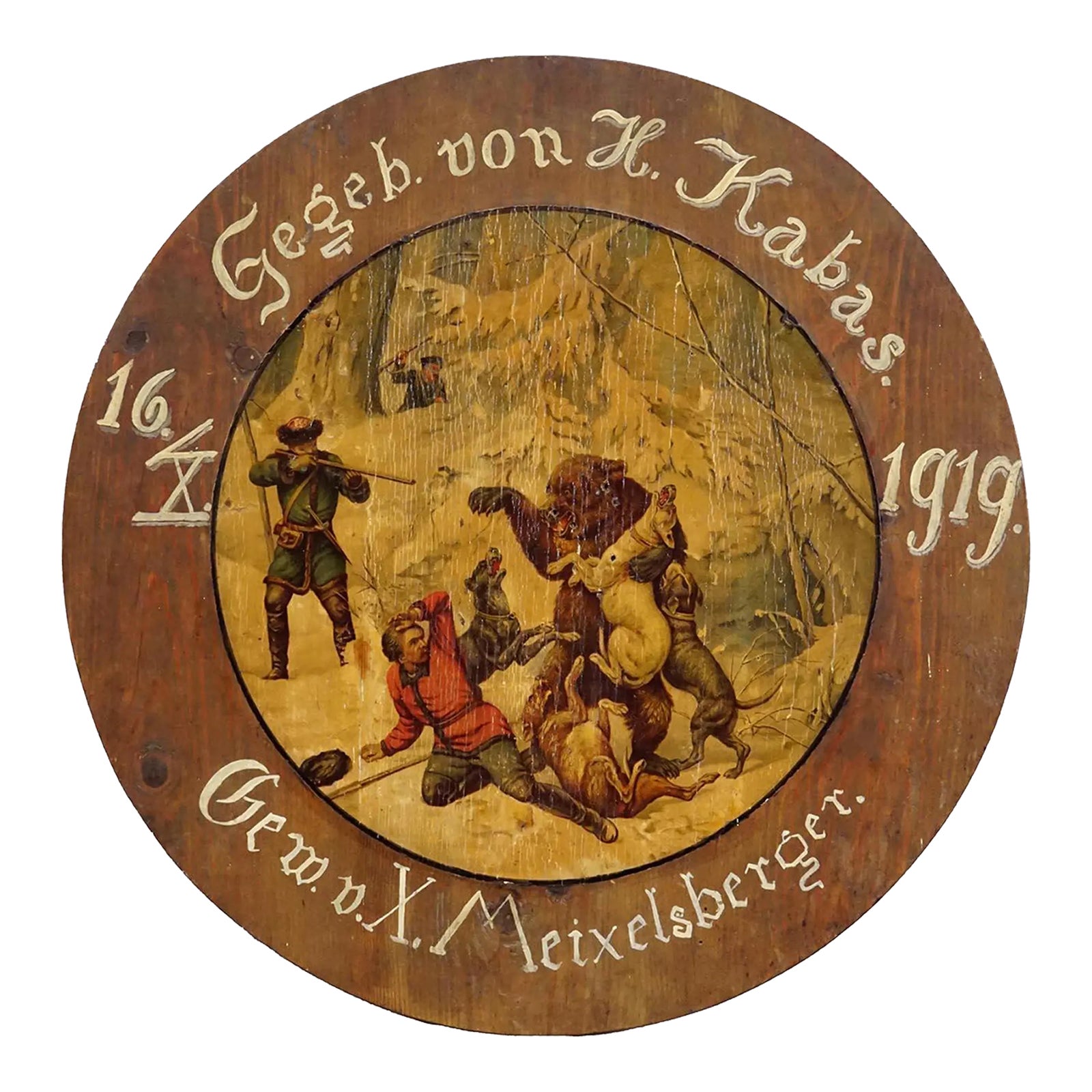 Antique Shooting Target With Bear Hunt Print, Bavaria 1919 | Chairish