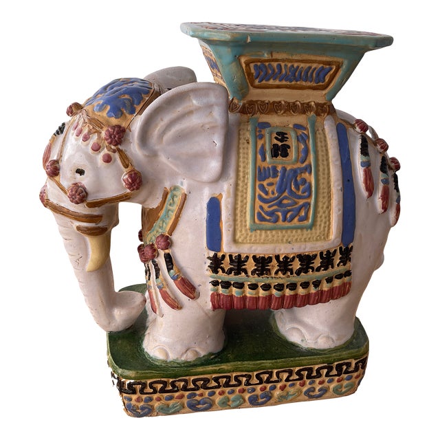 Vintage Ceramic Elephant Garden Table/Stool | Chairish