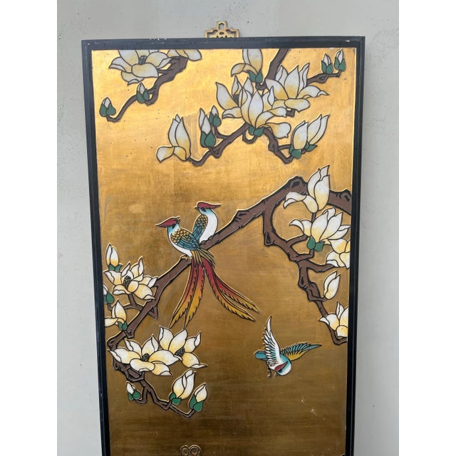 1980s Asian Gold Leaf Wall Panel With Pheasant | Chairish