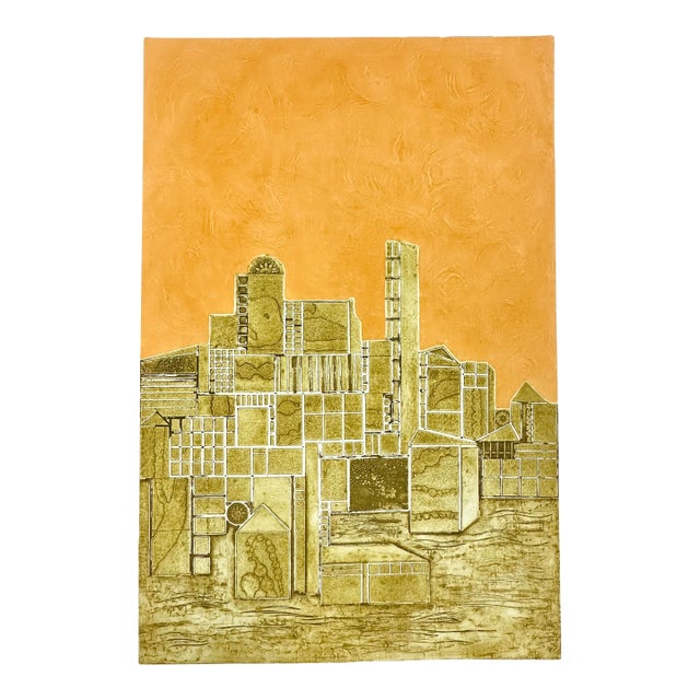 Ginger Osgood - Postmodern Brutalist Cityscape Collagraph on Wove Paper ...