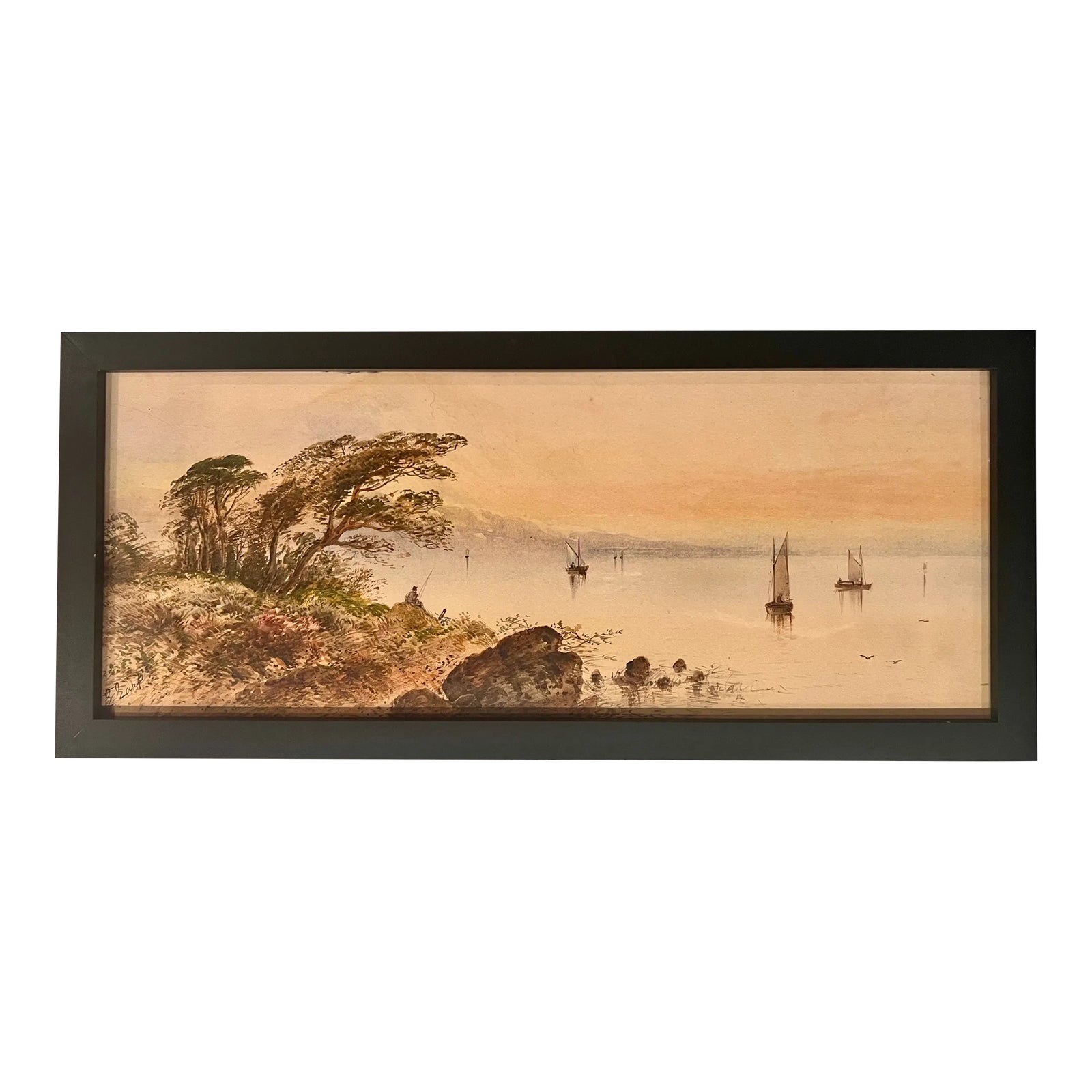 Original Watercolor Painting Signed E Sharp "Sunset on the Lake" Framed ...