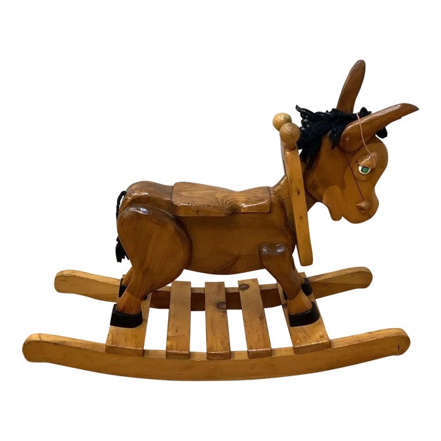 Mid 20th Century Vintage Hand Made Wood Carved Rocking Donkey | Chairish