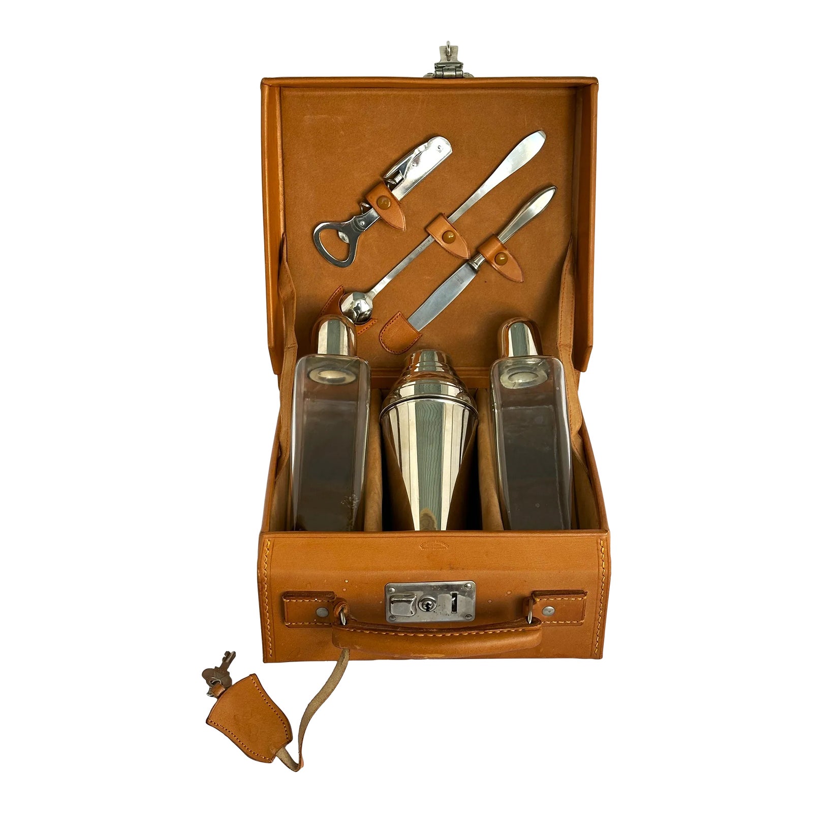 Antique Travel Cocktail Bar Set by Abercrombie & Fitch, Leather Cased ...