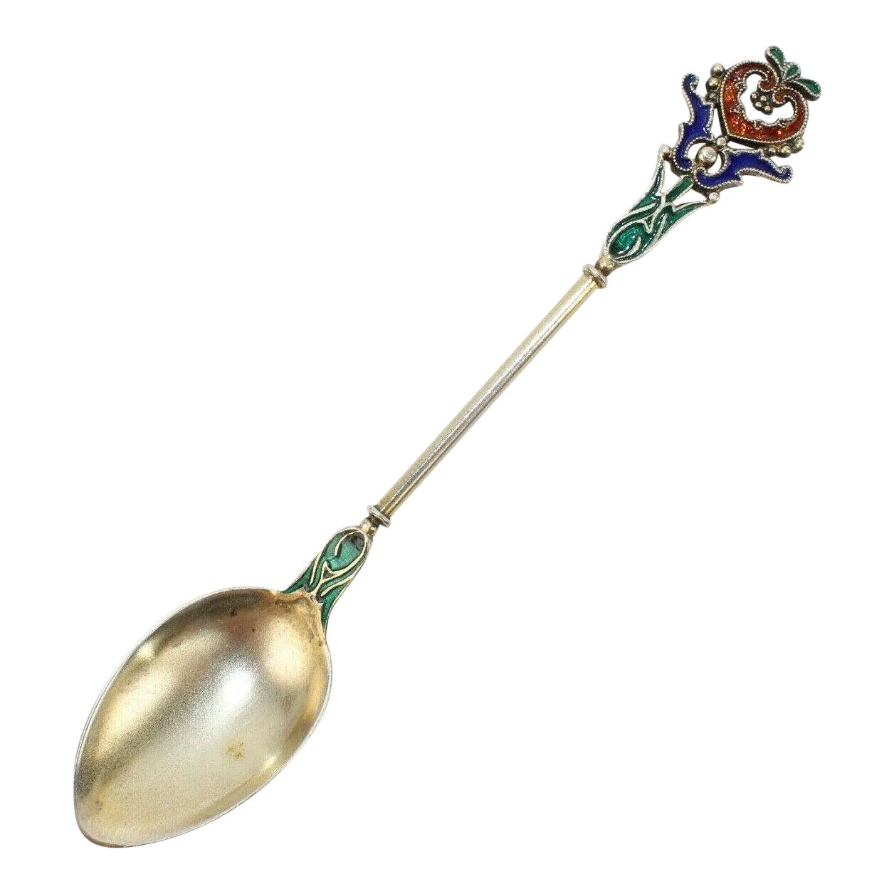 Antique Austrian Silver and Enamel Coffee or Demitasse Spoon | Chairish
