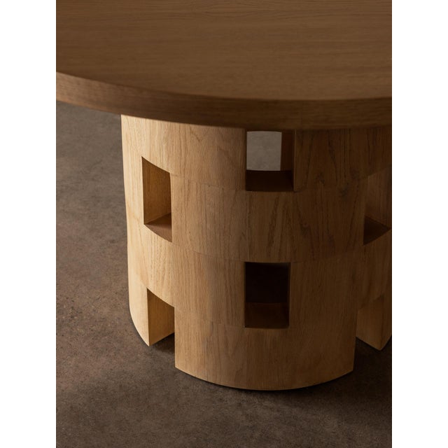 Vivi Checkered Oak Pedestal Dining Table | Chairish