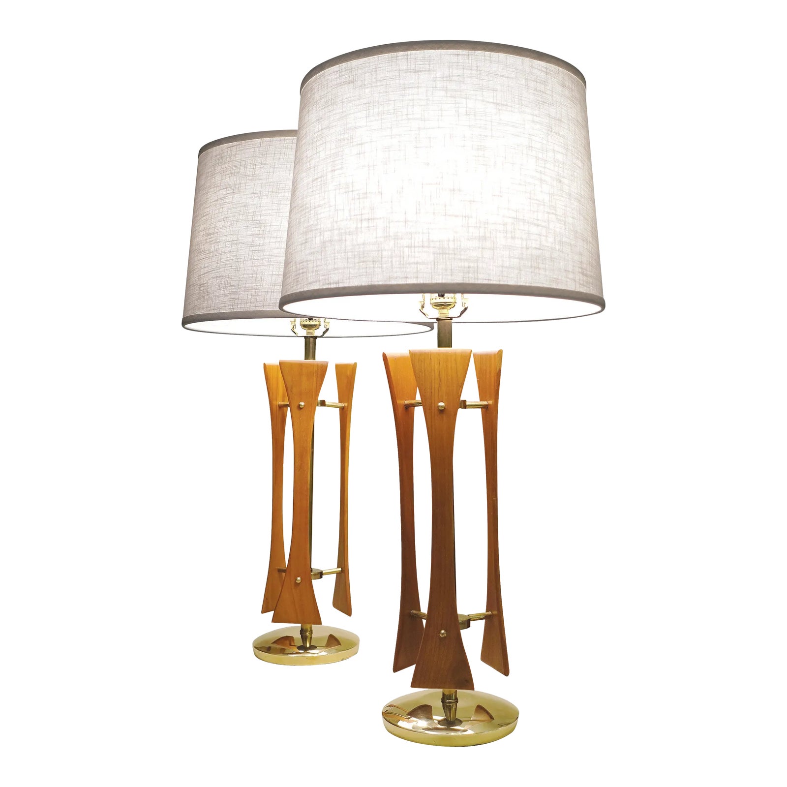 Pair of Atomic Danish Modern Walnut Brass Architectural Large Table ...