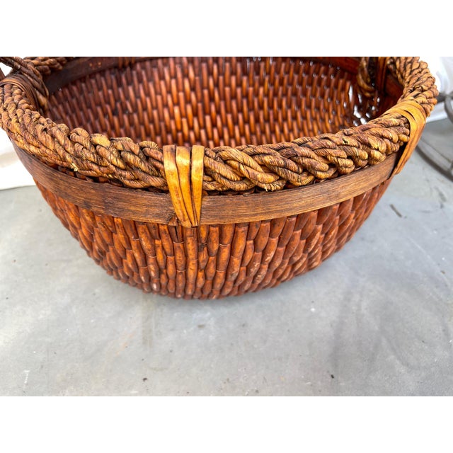 Vintage Asian Woven Willow Gathering Basket | Chairish