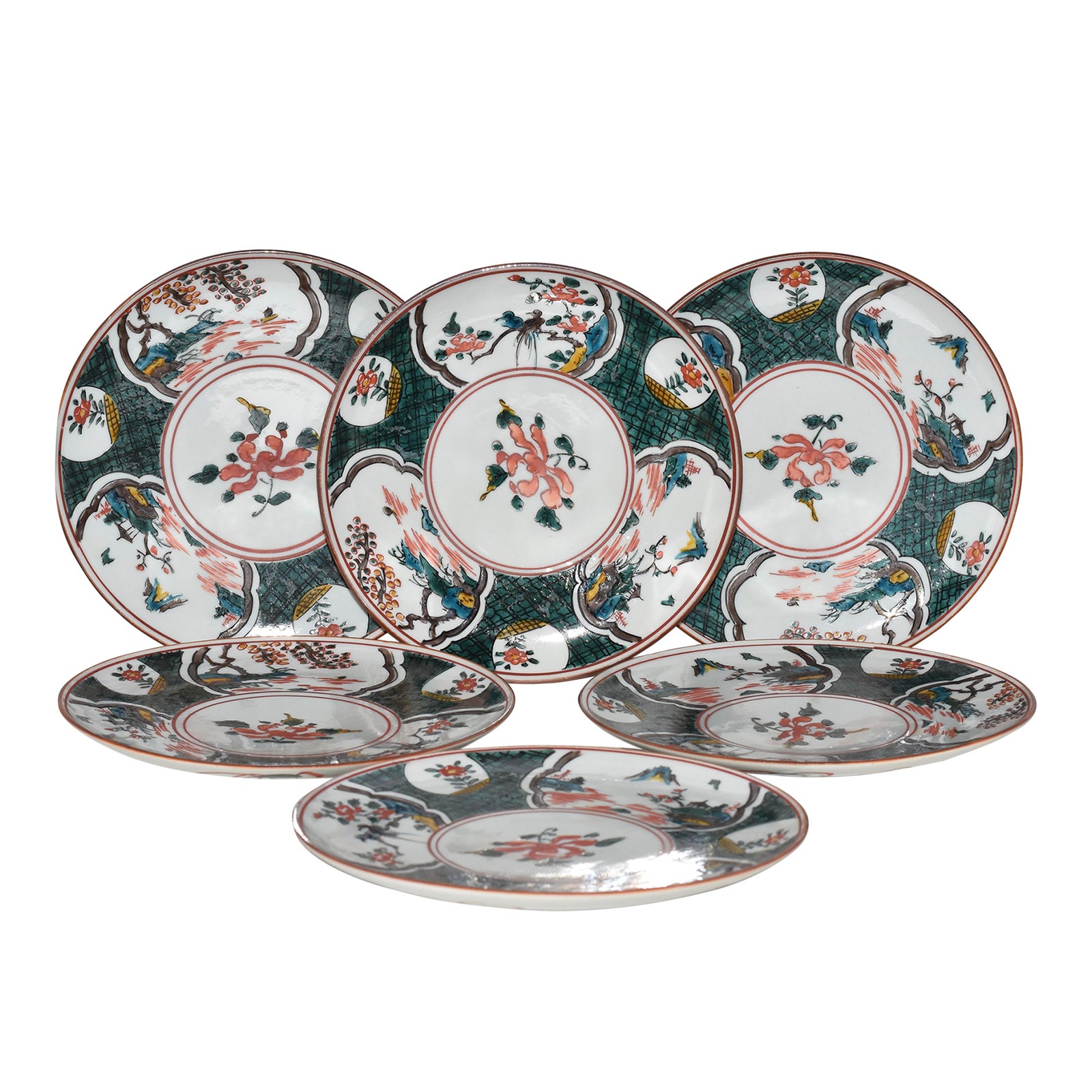Vintage Japanese Meiji Era Ware Imari Footed Plates -Set of 6 | Chairish