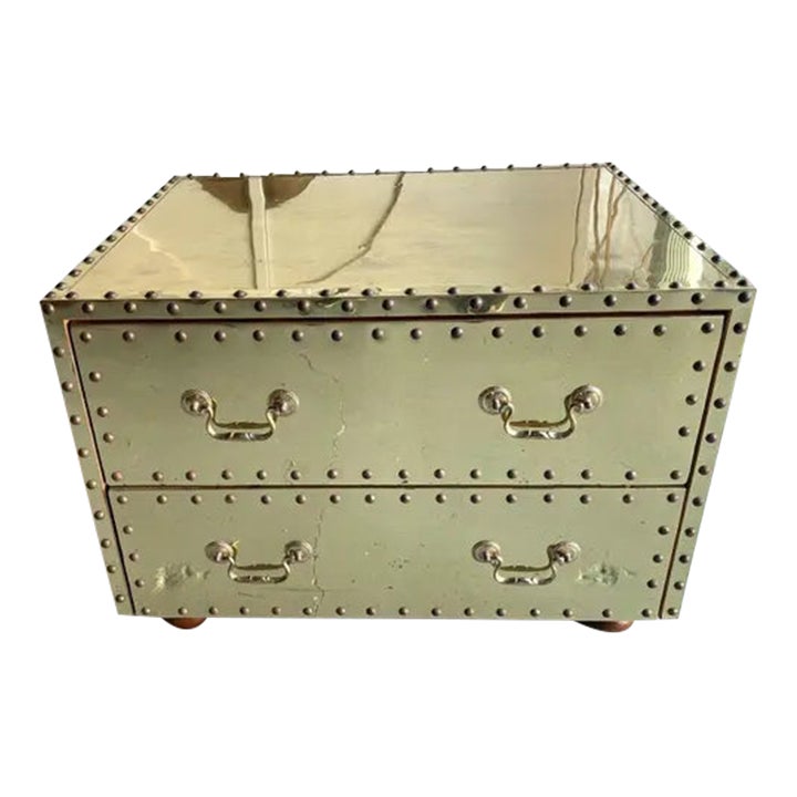 Mid Century Modern Two Drawer Brass Encased Chest by Sarreid Ltd | Chairish