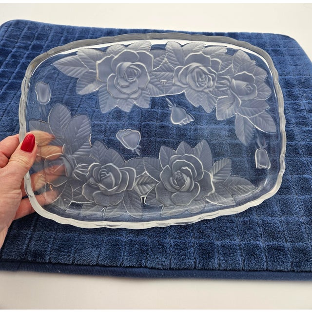 1960s Glass Tray With Frosted Roses | Chairish
