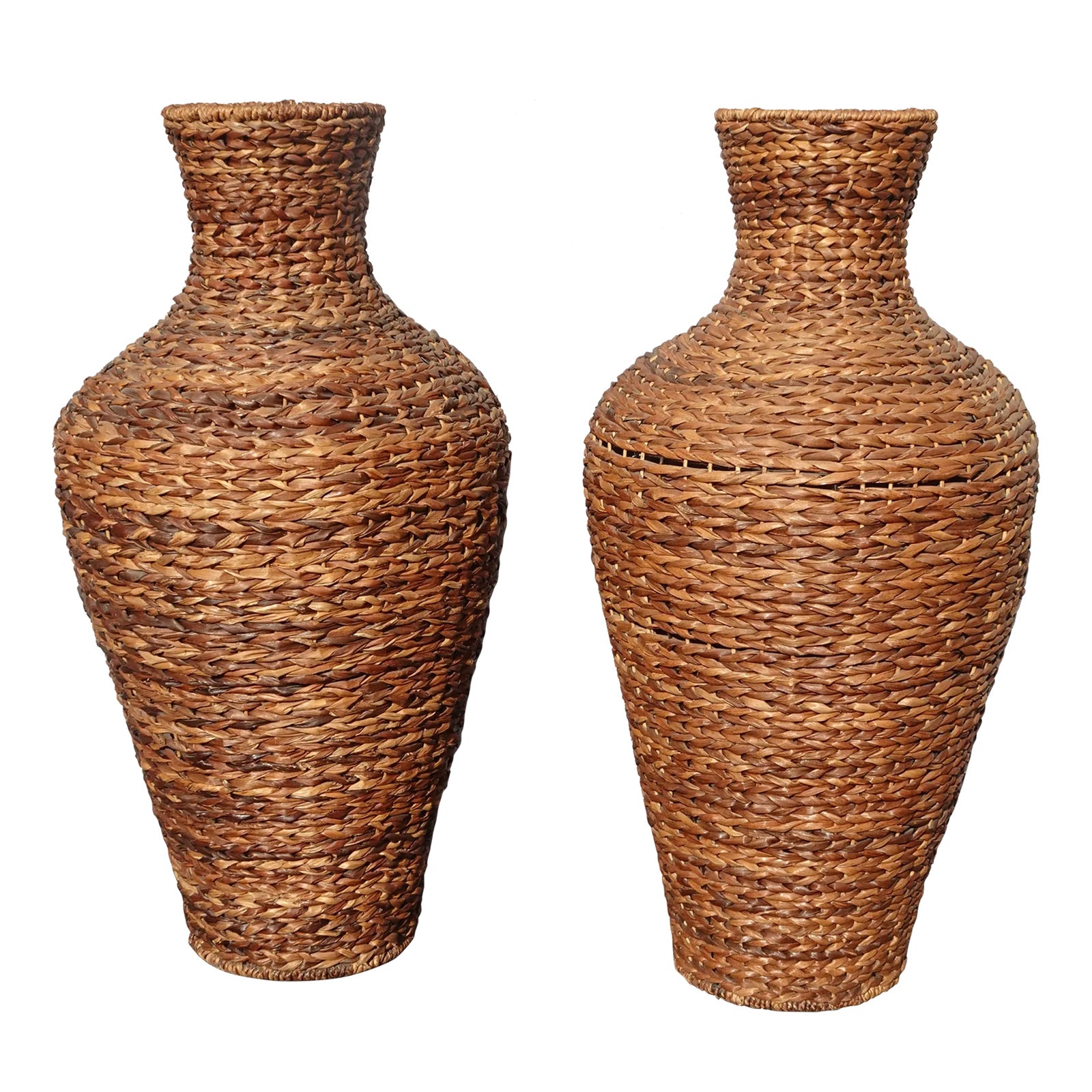 Pair of 42" Tall 1980's Mid Century Modern Rattan Wicker Vases | Chairish