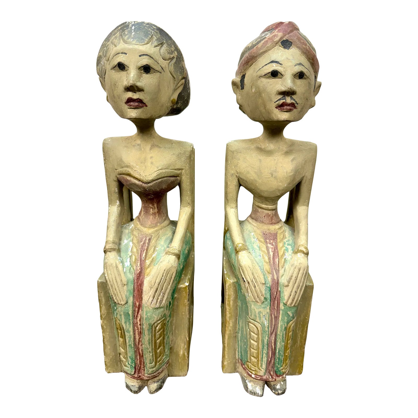 Antique Hand Carved Javanese "Loro Blonyo" Folk Art Statues, a Pair ...