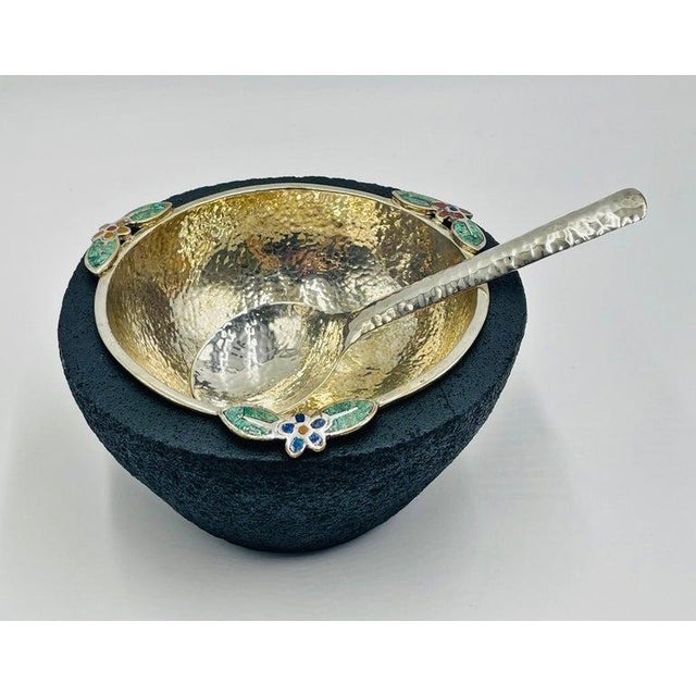 1980s Emilia Castillo Silver Bowl With Volcanic Rock Base & Spoon ...