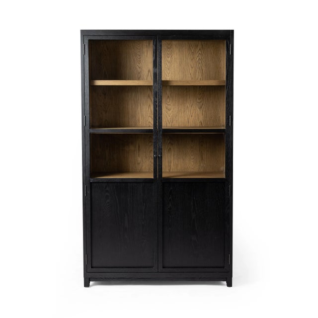 Millie Panel & Glass Door Cabinet, Matte Black | Chairish