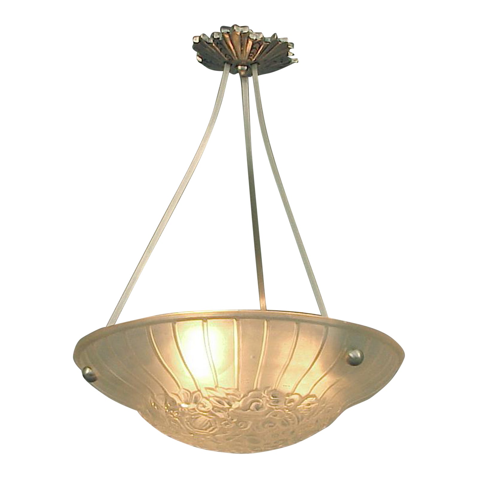 1920s French Art Deco Lighting Bowl With Brushed Nickel Hardware | Chairish