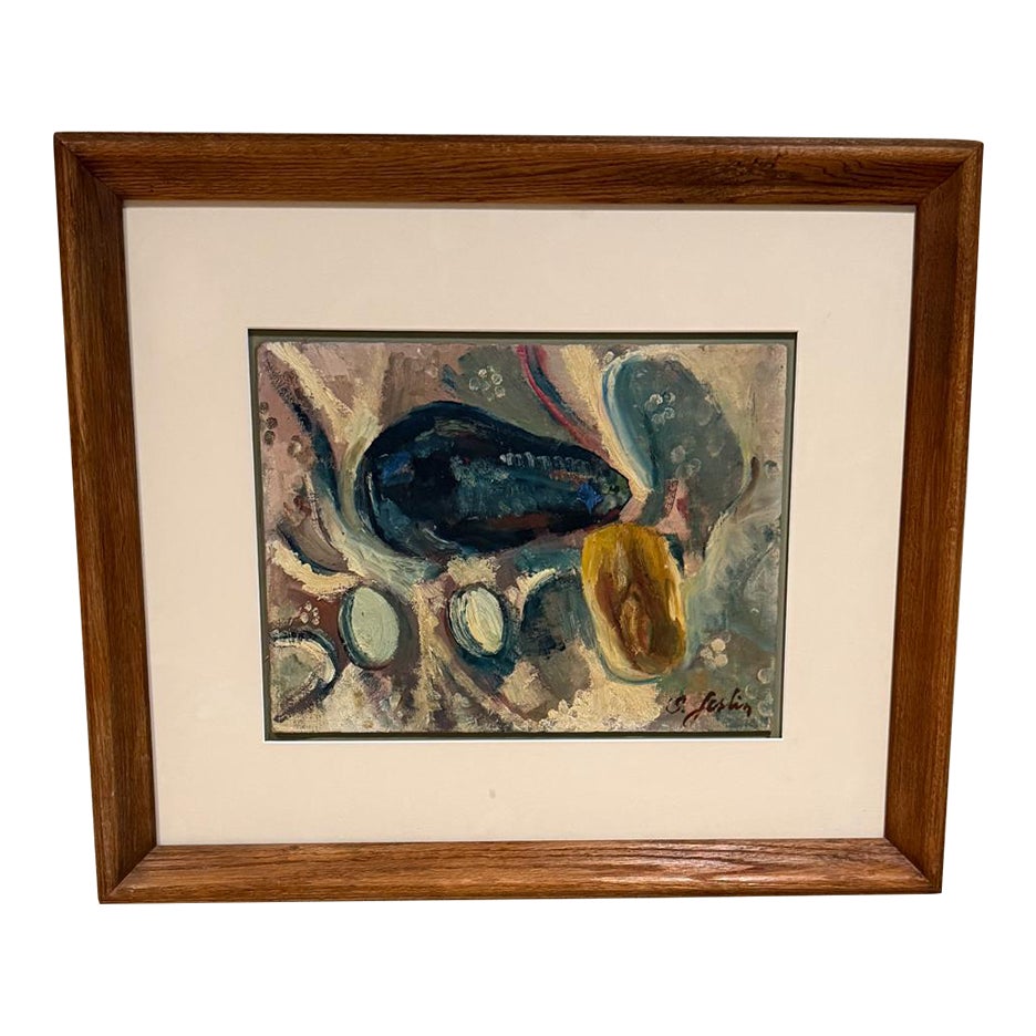 1960s Abstract Art Eggplant Still Life Oil Painting Signed | Chairish