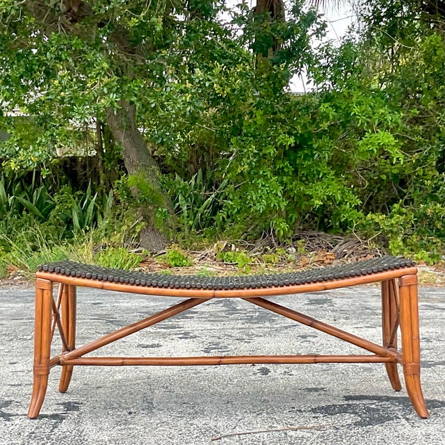 Late 20th Century Vintage Coastal Palecek Rattan Bench | Chairish