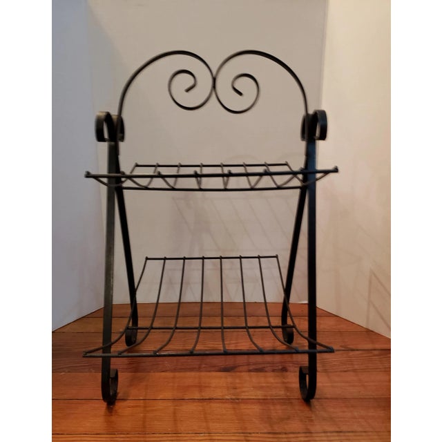 Vintage 2 Tier Black Metal Magazine Rack | Chairish