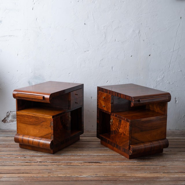 Italian Art Deco Walnut Night Stands, 1930s | Chairish