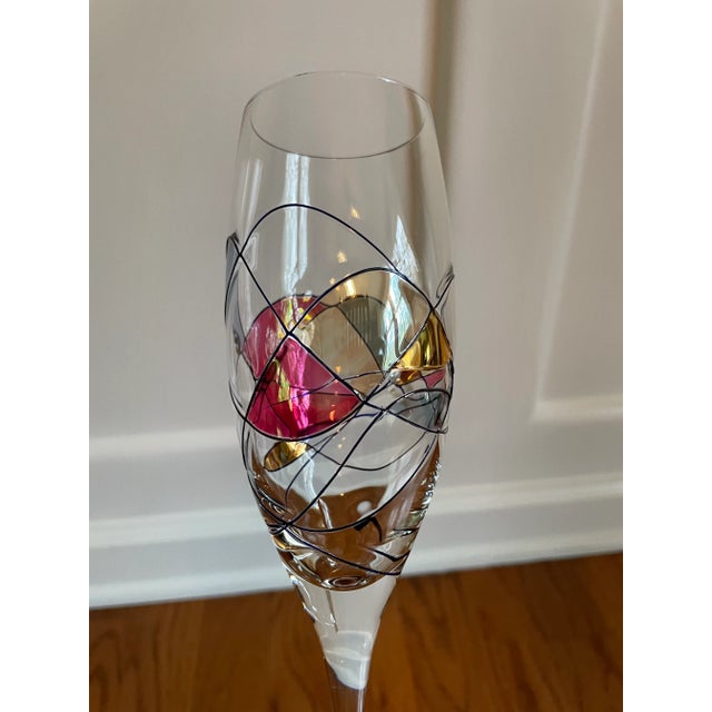 Early 21st Century Milano Crystal Champagne Flutes- Set of 4 | Chairish