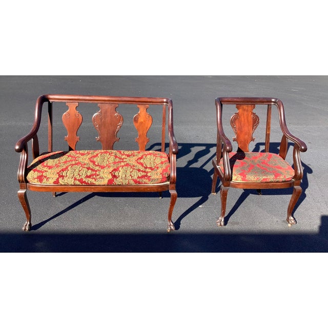 18th Century Chippendale Claw Settee and Chair Set in Mahogany Carved ...