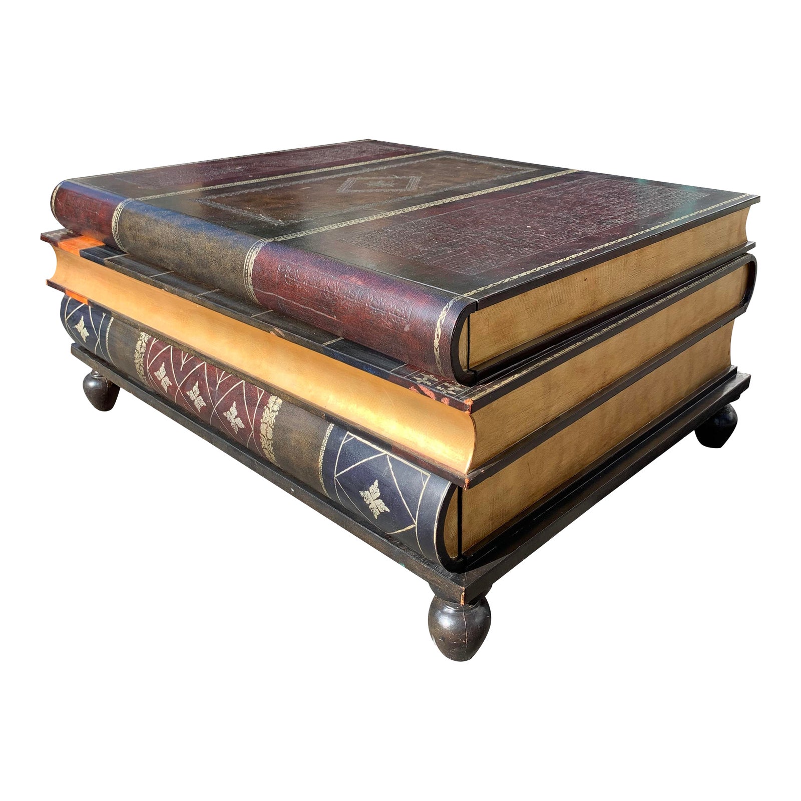 1990s Maitland Smith Leather Book You Coffee Table With Drawers | Chairish