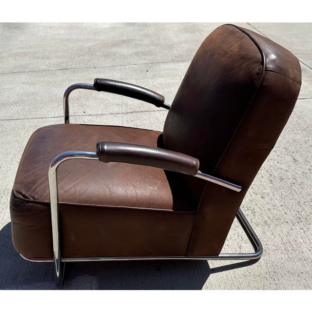 Brown Leather Arm Chair by Mitchell Gold | Chairish