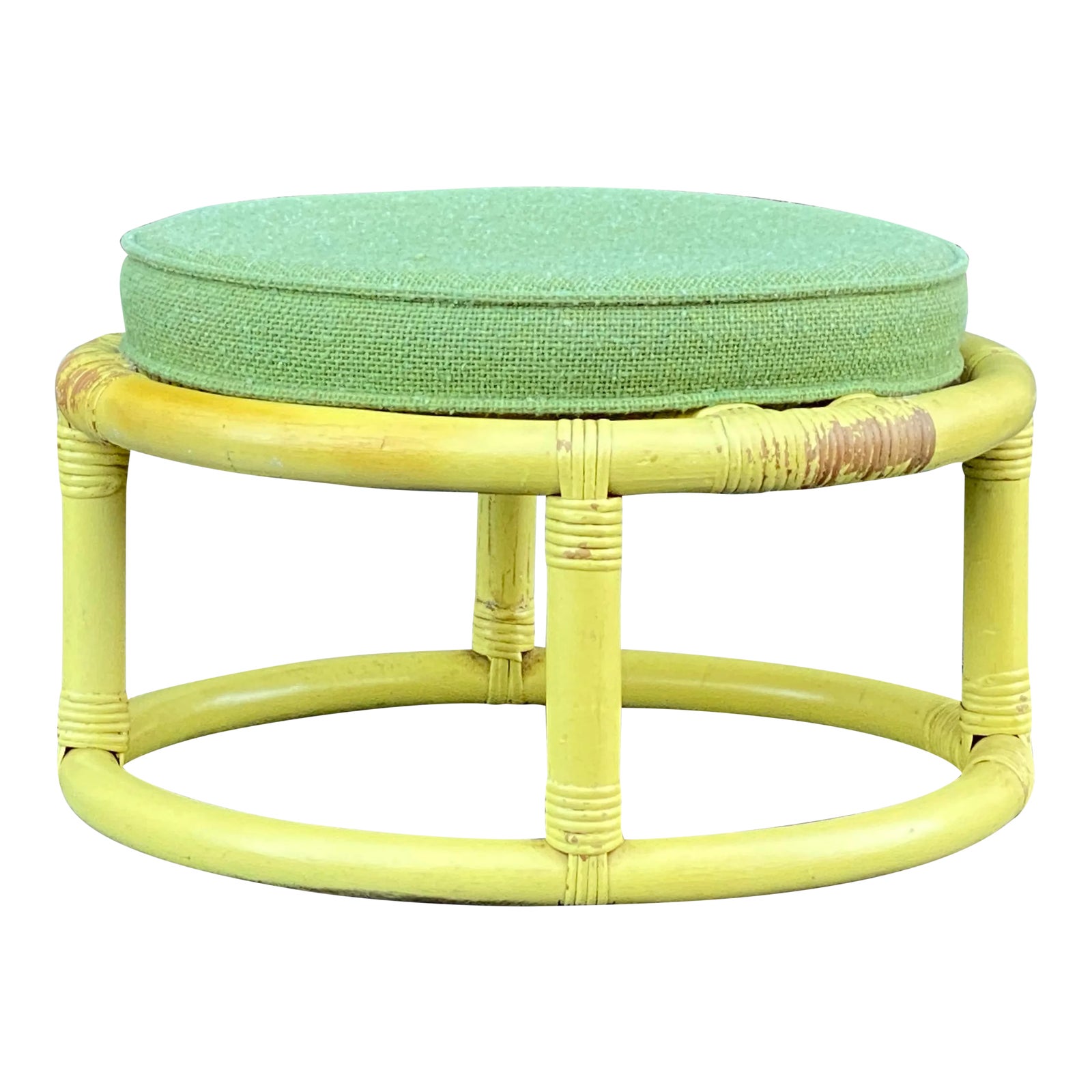 Vintage Round Rattan Footstool | Chairish