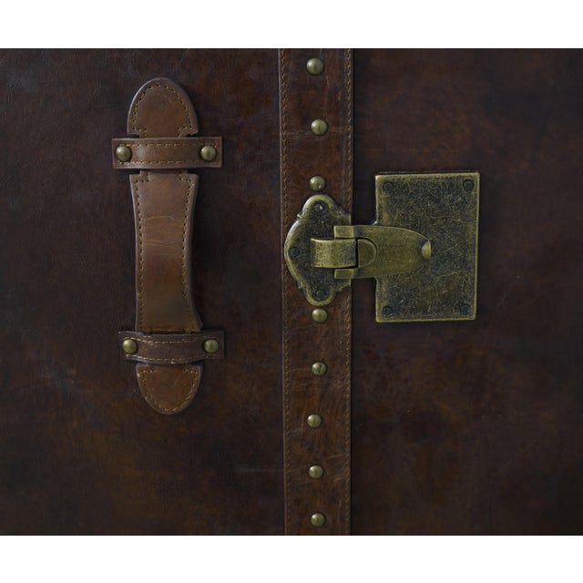 Unique Large Steamer Trunk Style Leather Desk | Chairish