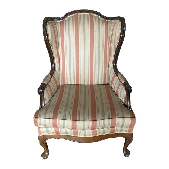 Mid 20th Century Ethan Allen Traditional Classics Wingback Striped ...