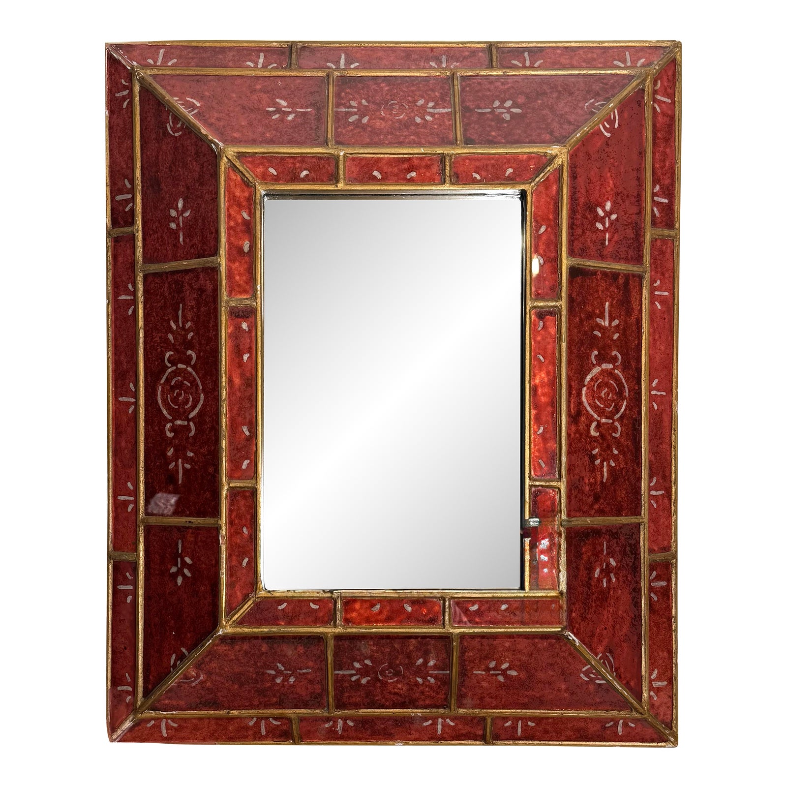 Vintage Spanish Revival Old World Oxblood Red & Gold Wall Mirror | Chairish