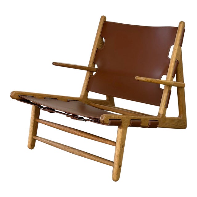 1990s Contemporary Leather and Oak Lounger | Chairish