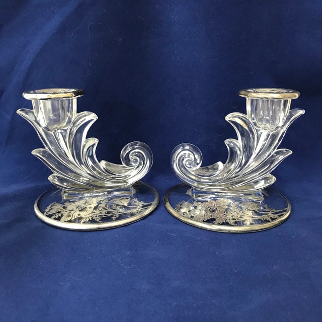 Fostoria Baroque Cornucopia Candlesticks Silver Overlay - a Pair | Chairish