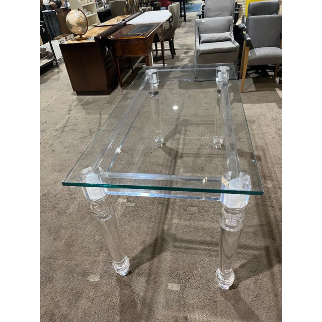 "Beverly Hills" Writing Desk With Glass Top & Lucite Base | Chairish