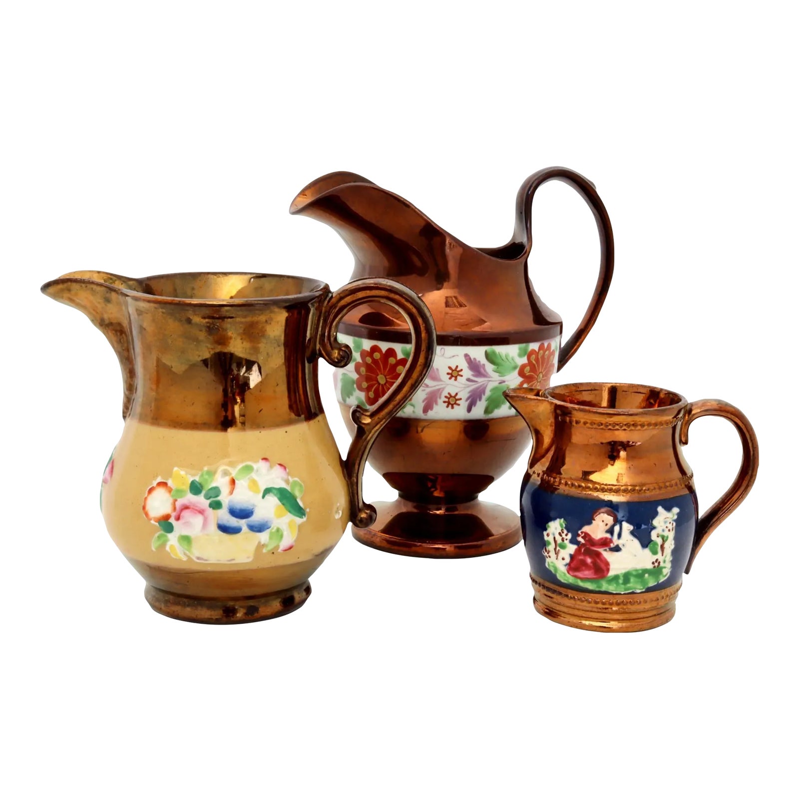 Collection of Copper Lustre Pitchers, Set of 3 | Chairish