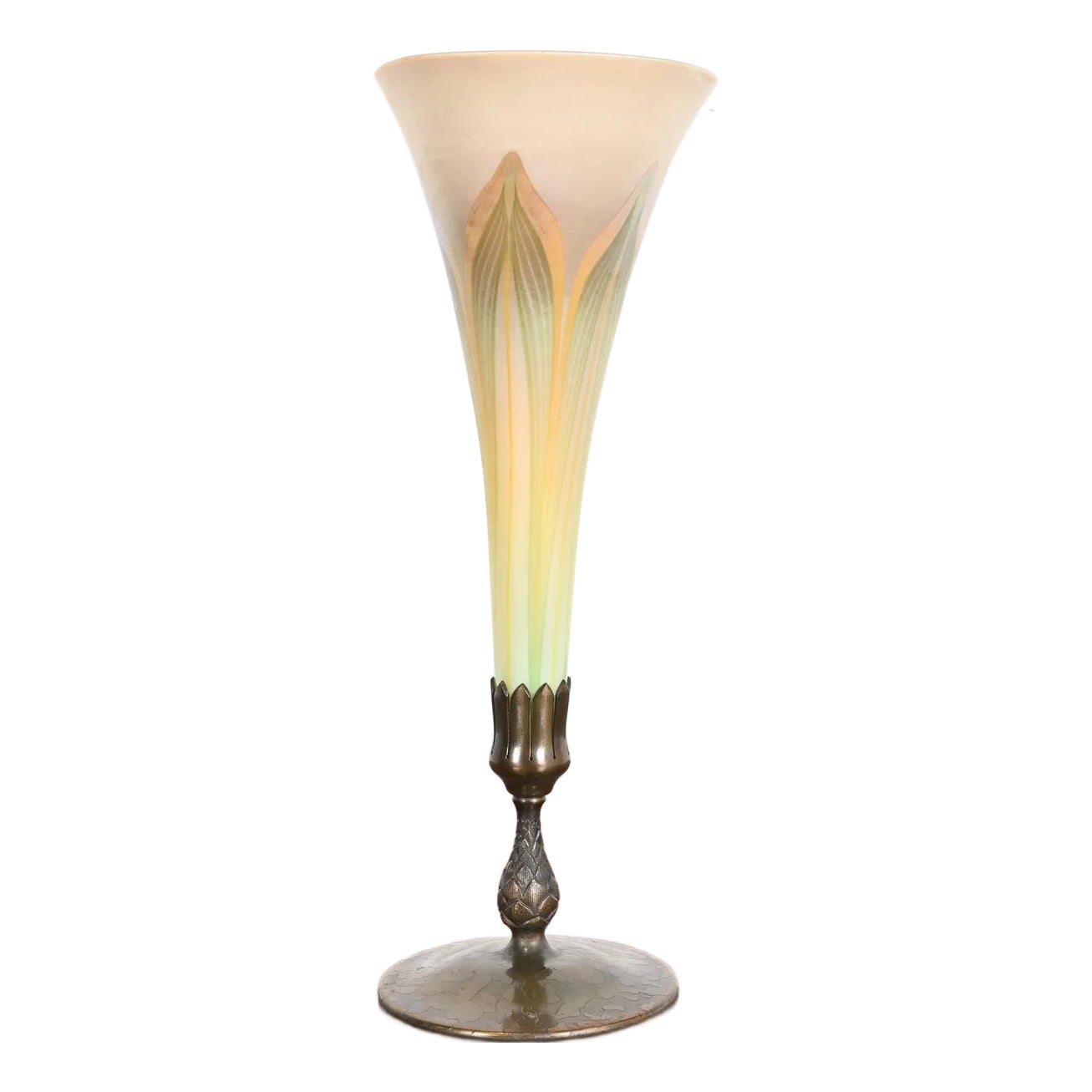 Louis Comfort Tiffany Favrile Iridescent Art Glass Tall Trumpet Vase on ...