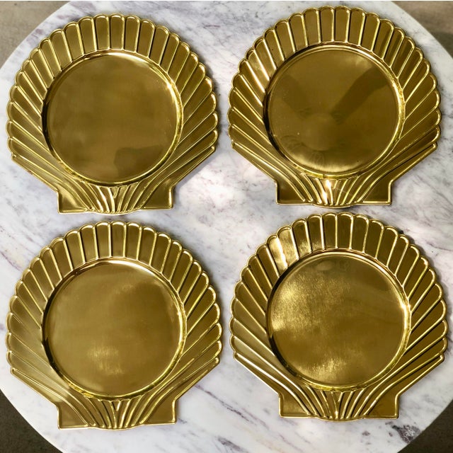 1980s Scallop Shell Polished Brass Chargers- Set of 4 | Chairish