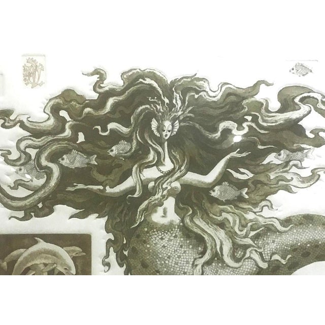 1970s Barney Reid Mermaid Etching With Embossings | Chairish