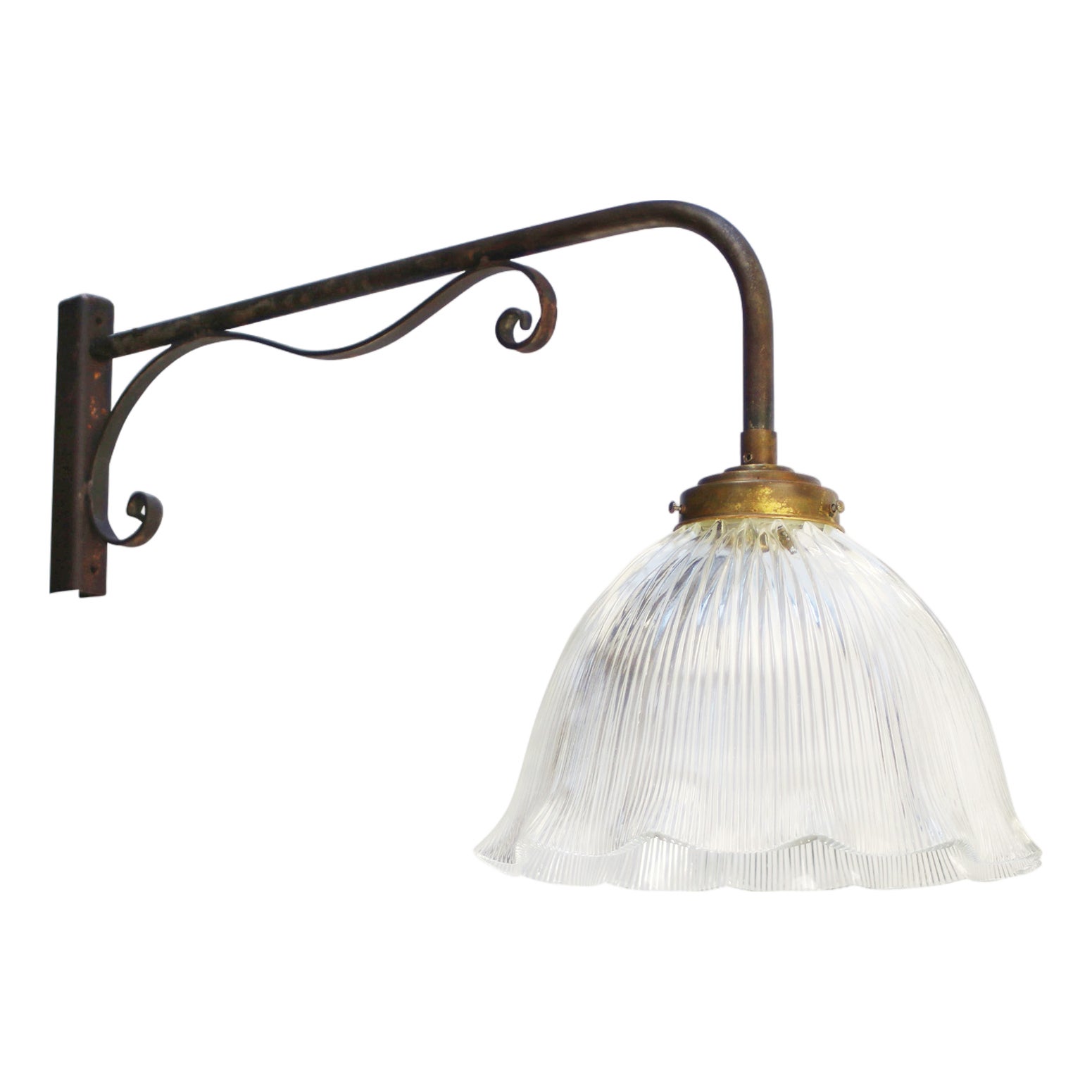 French Cast Iron and Clear Holophane Glass Wall Light | Chairish