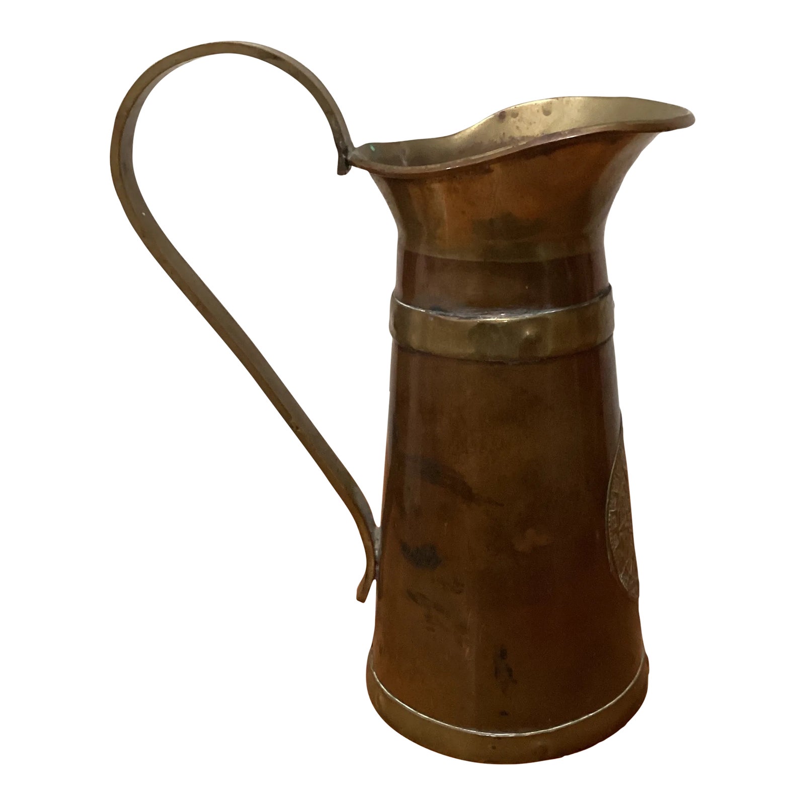 Vintage Copper and Brass Pitcher With Mayan Sun Calendar | Chairish
