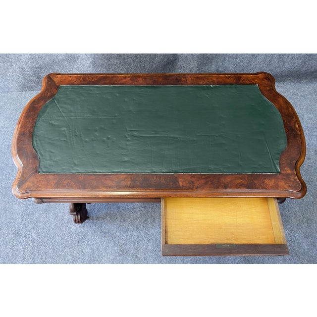 19th Century Burled Walnut Library Table | Chairish