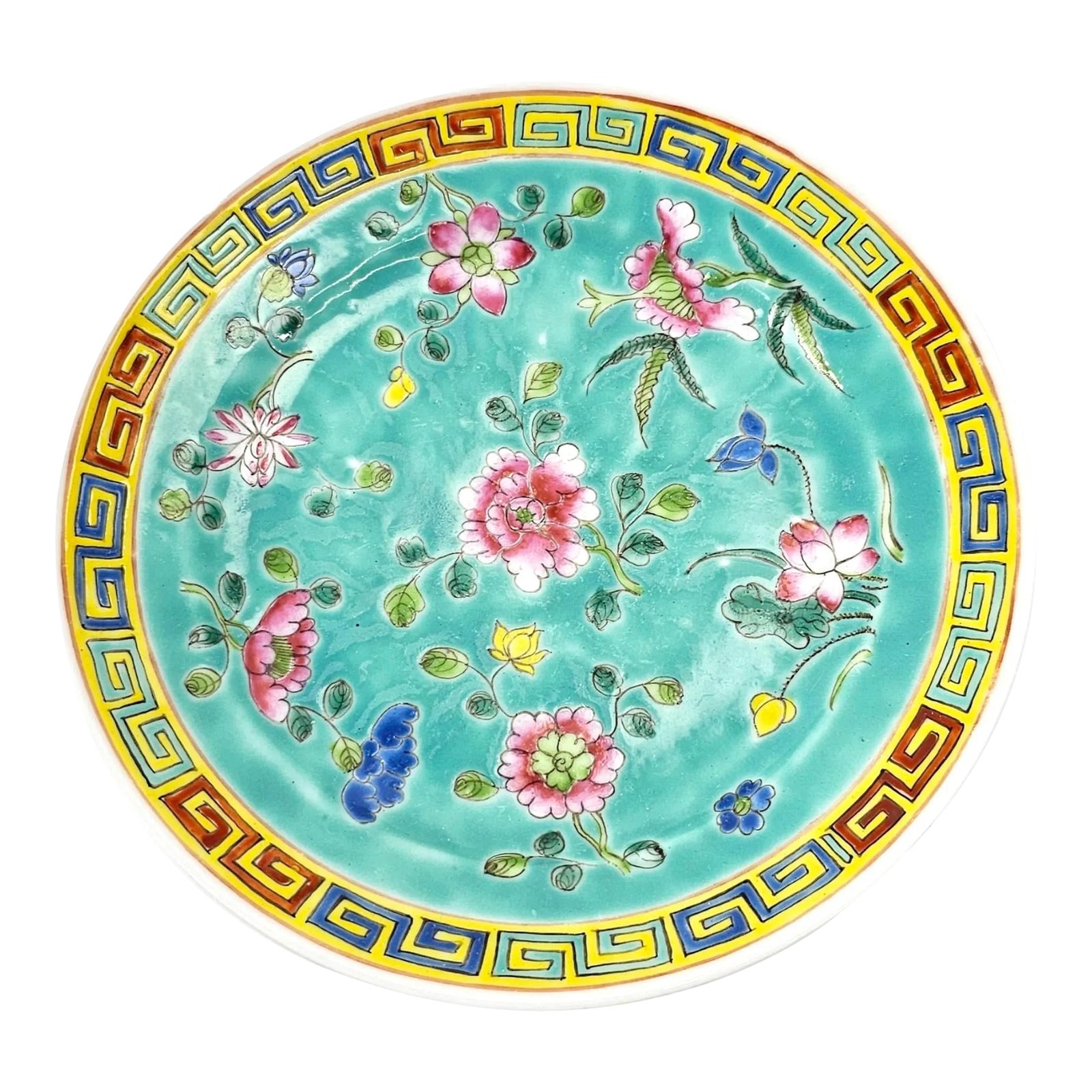 Chinese Mun Shou Famille Rose Hand Painted Plate | Chairish